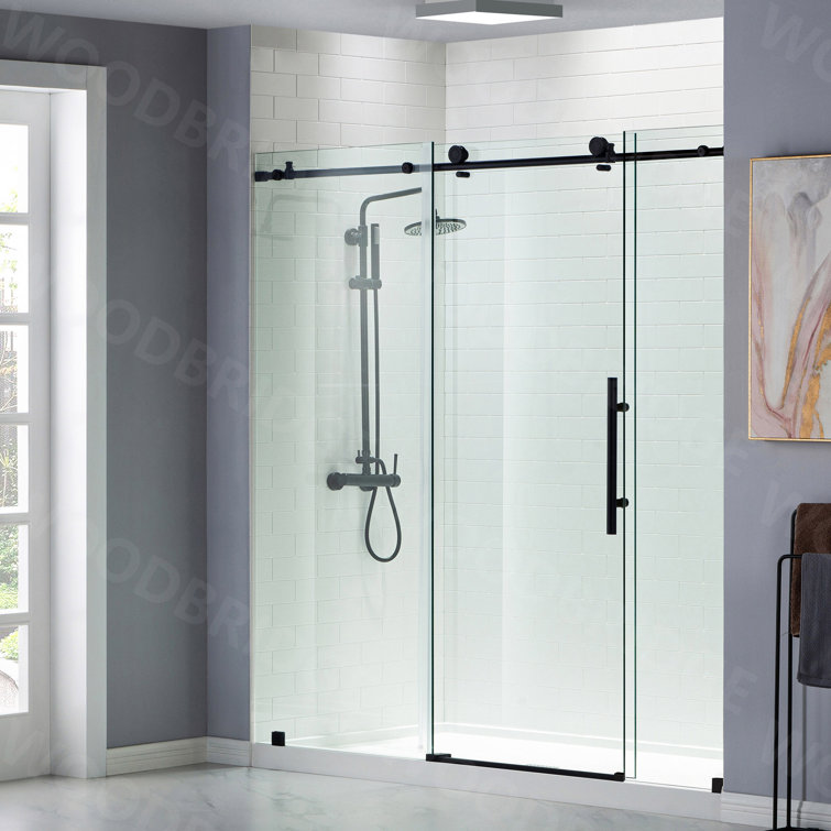 WoodBridge 68-72" W x 76" H Three-Panel Single Sliding Frameless Shower Door with 3/8"(10mm ...